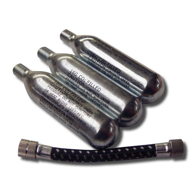 16g Threaded CO2 Canister x 3 plus inflation tube & adapter